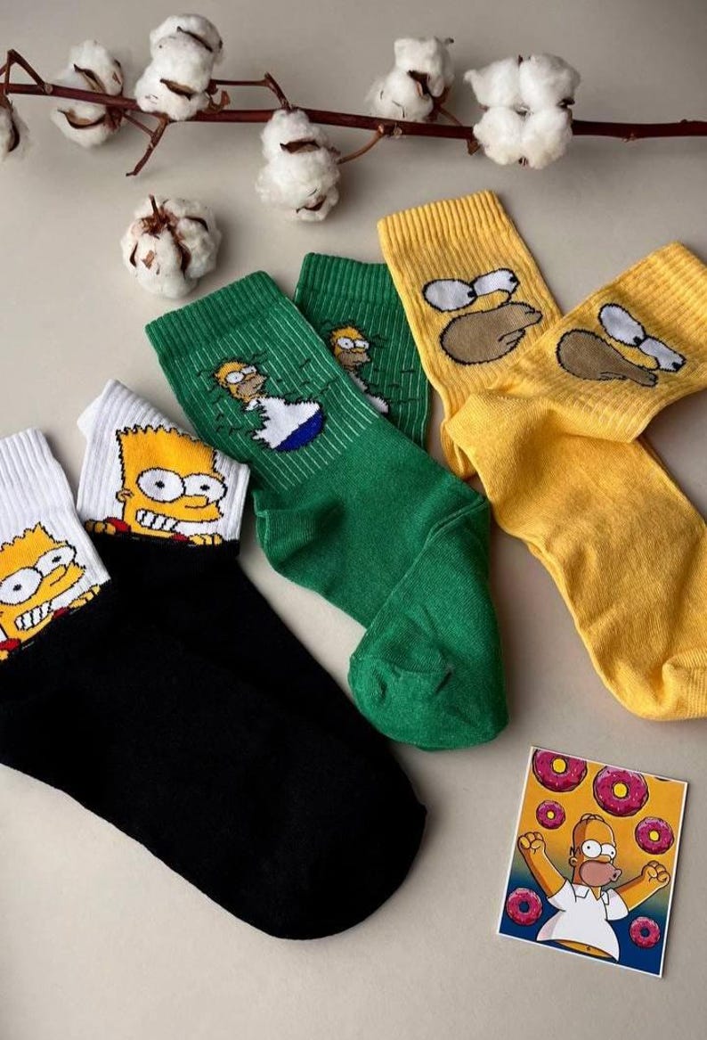 The Simpsons Socks Set: Bart & Homer Funny Cotton Socks - Etsy