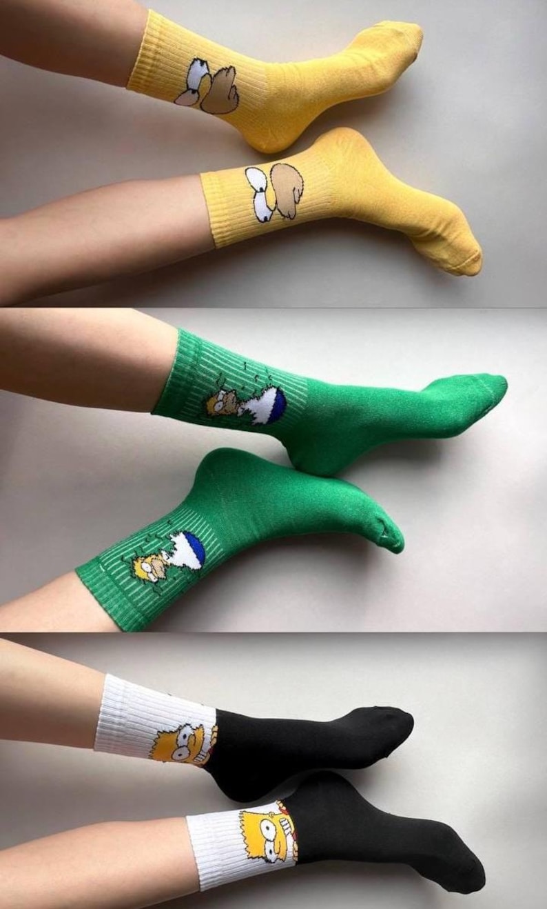 The Simpsons Socks Set: Bart & Homer Funny Cotton Socks - Etsy