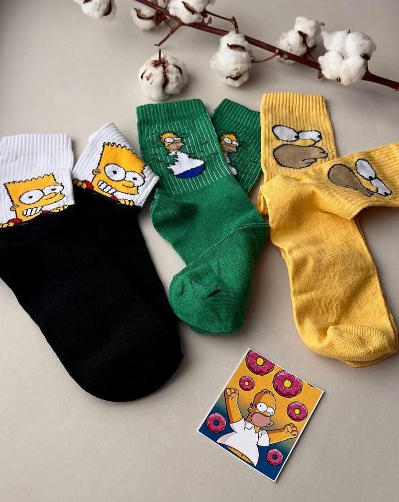 The Simpsons Socks Set: Bart & Homer Funny Cotton Socks - Etsy