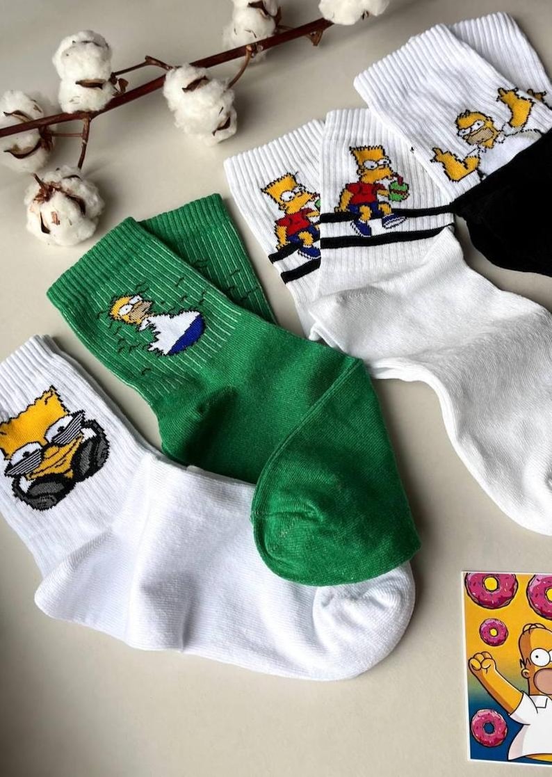 The Simpsons Socks Set: Bart & Homer, Funny High Socks - Etsy