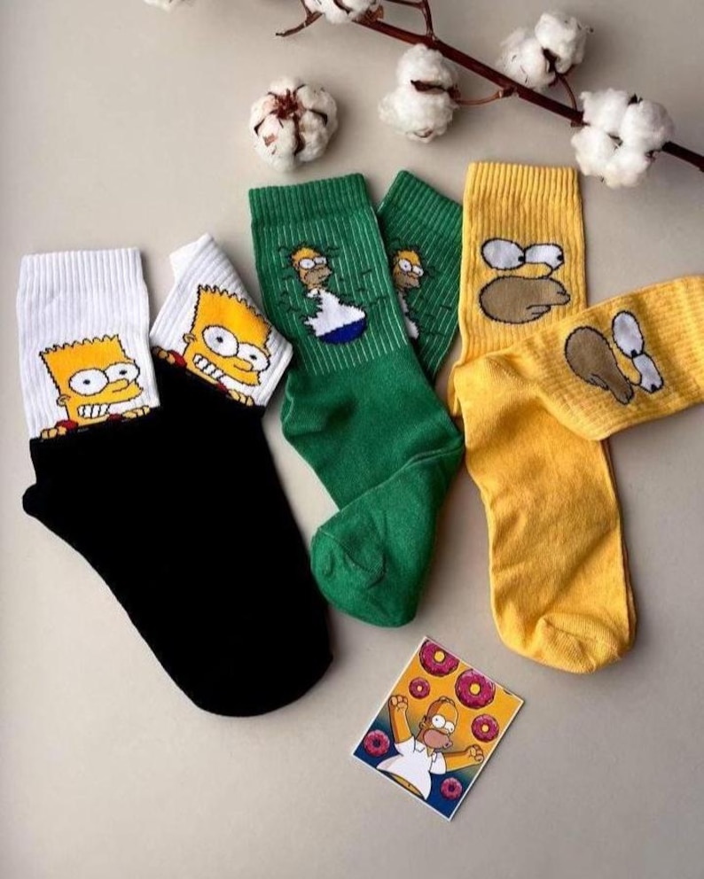 The Simpsons Socks Set: Bart & Homer Funny Cotton Socks - Etsy