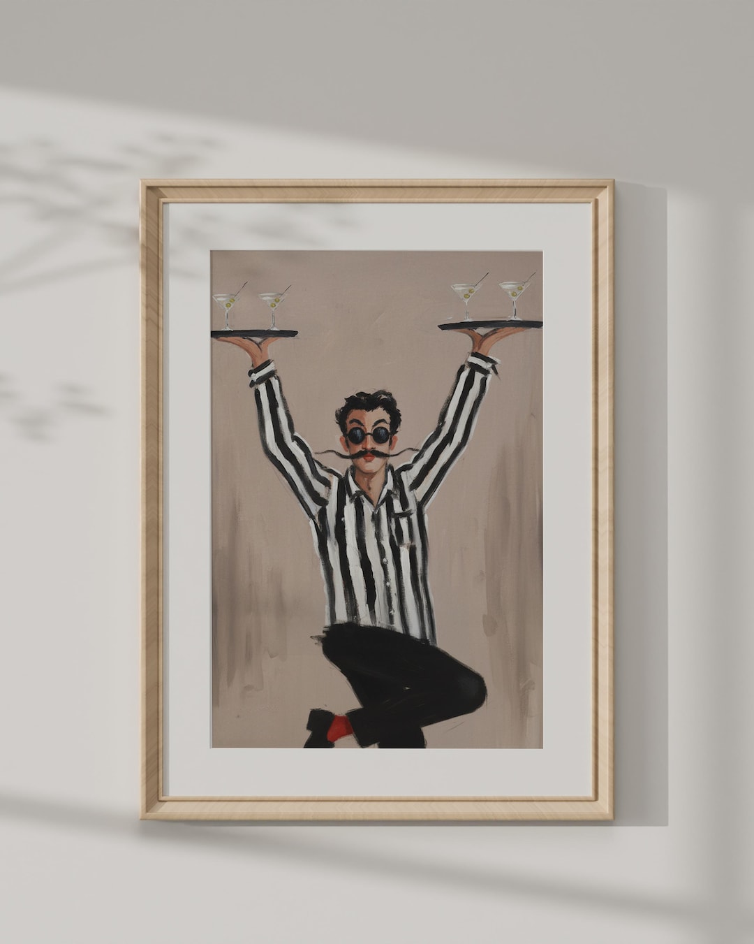 Retro Waiter Art Print Funny Bar Wall Art Mid Century Modern Poster ...