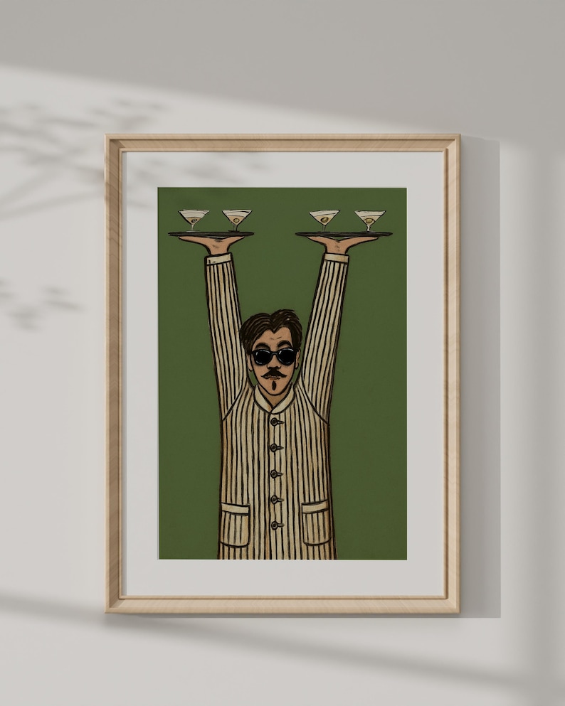 Retro Waiter Art Print – Mid-century Modern Bar Decor - Etsy