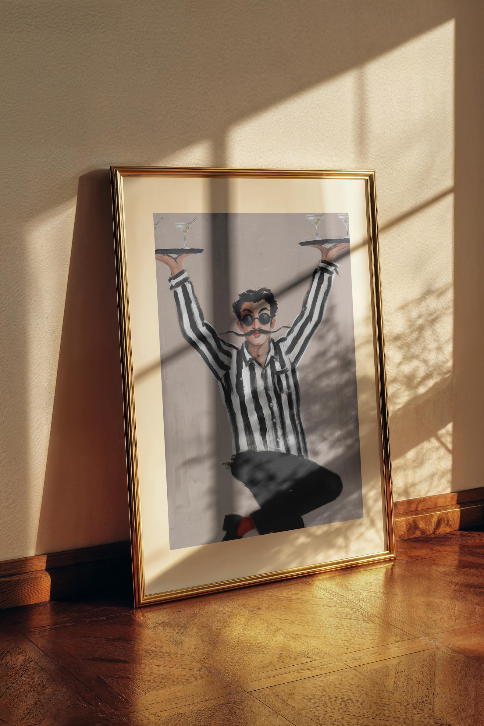 Retro Waiter Art Print Funny Bar Wall Art Mid Century Modern Poster ...