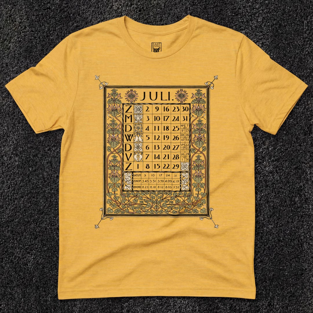 July Art Nouveau Calendar T-shirt (gerrit Willem Dijsselhof, Lithograph ...