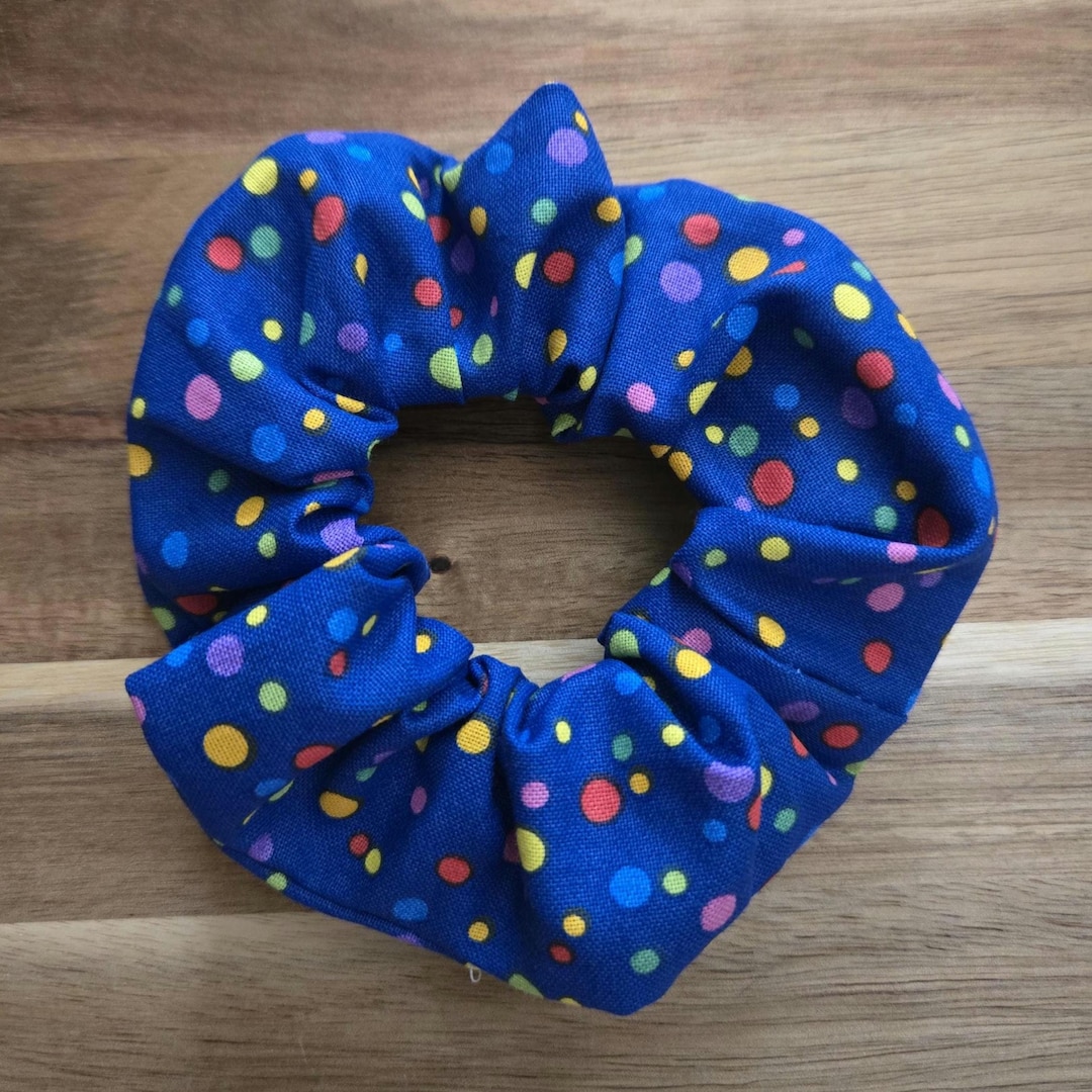 Polka Dot Cotton Scrunchie: Bright Blue Multi-color - Handmade - Etsy