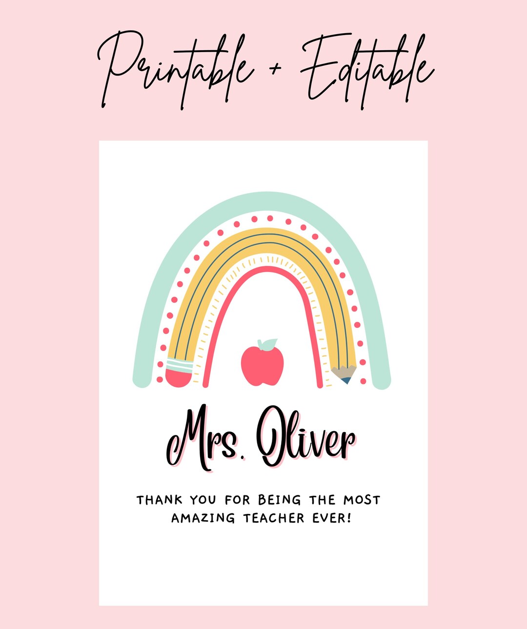Rainbow Teacher Appreciation Printable | Thank You Teacher Sign ...