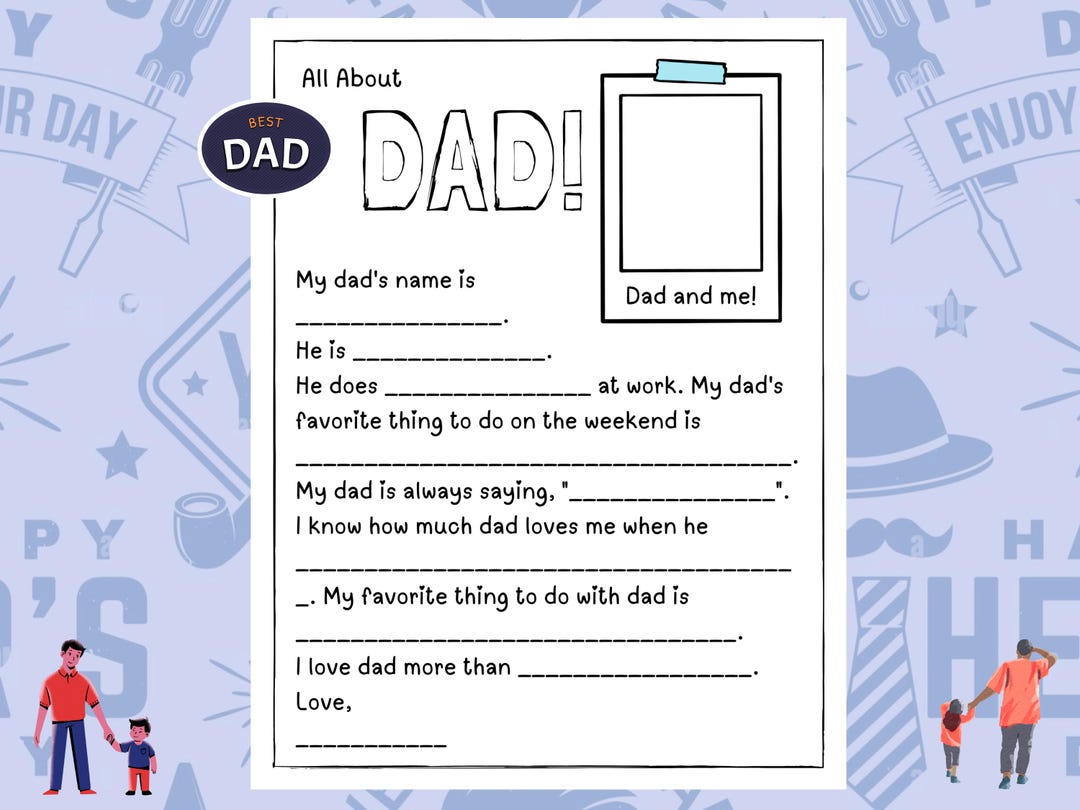 All About My Dad Worksheet | Father’s Day Printable for Kids | DIY Gift for Dad | Instant ...