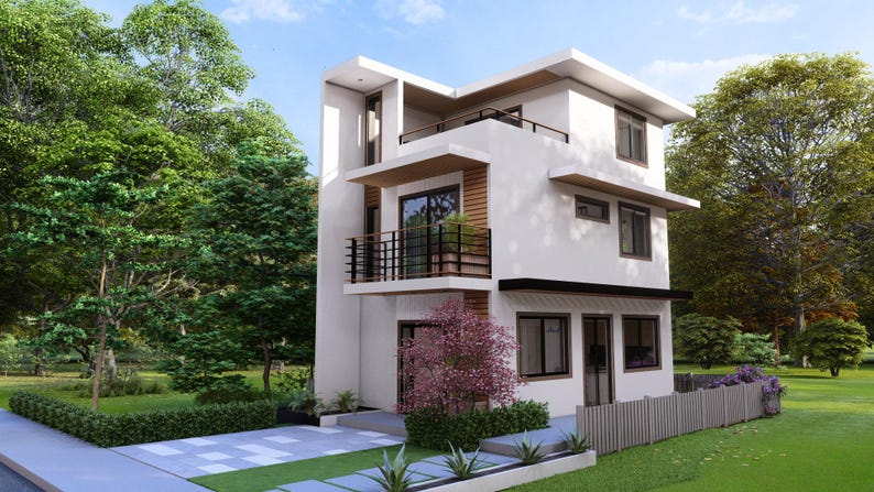 Small House Floor Plan & Elevation: 3-story Tiny House Design (digital ...