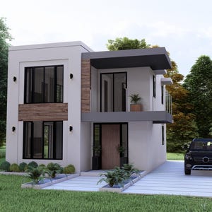 Modern Small House Plan: 2 Bedroom Floorplan & Elevation (digital ...