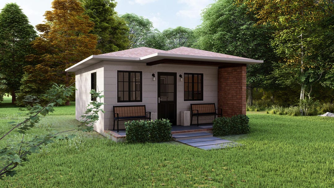 Tiny but Modern House Floor Plan: One Story, 1 Bedroom, Open Living ...