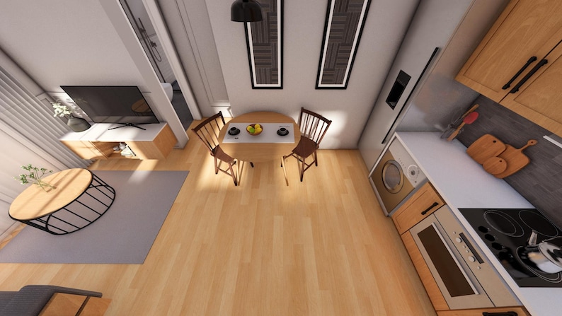 Tiny but Modern House Floor Plan: One Story, 1 Bedroom, Open Living ...