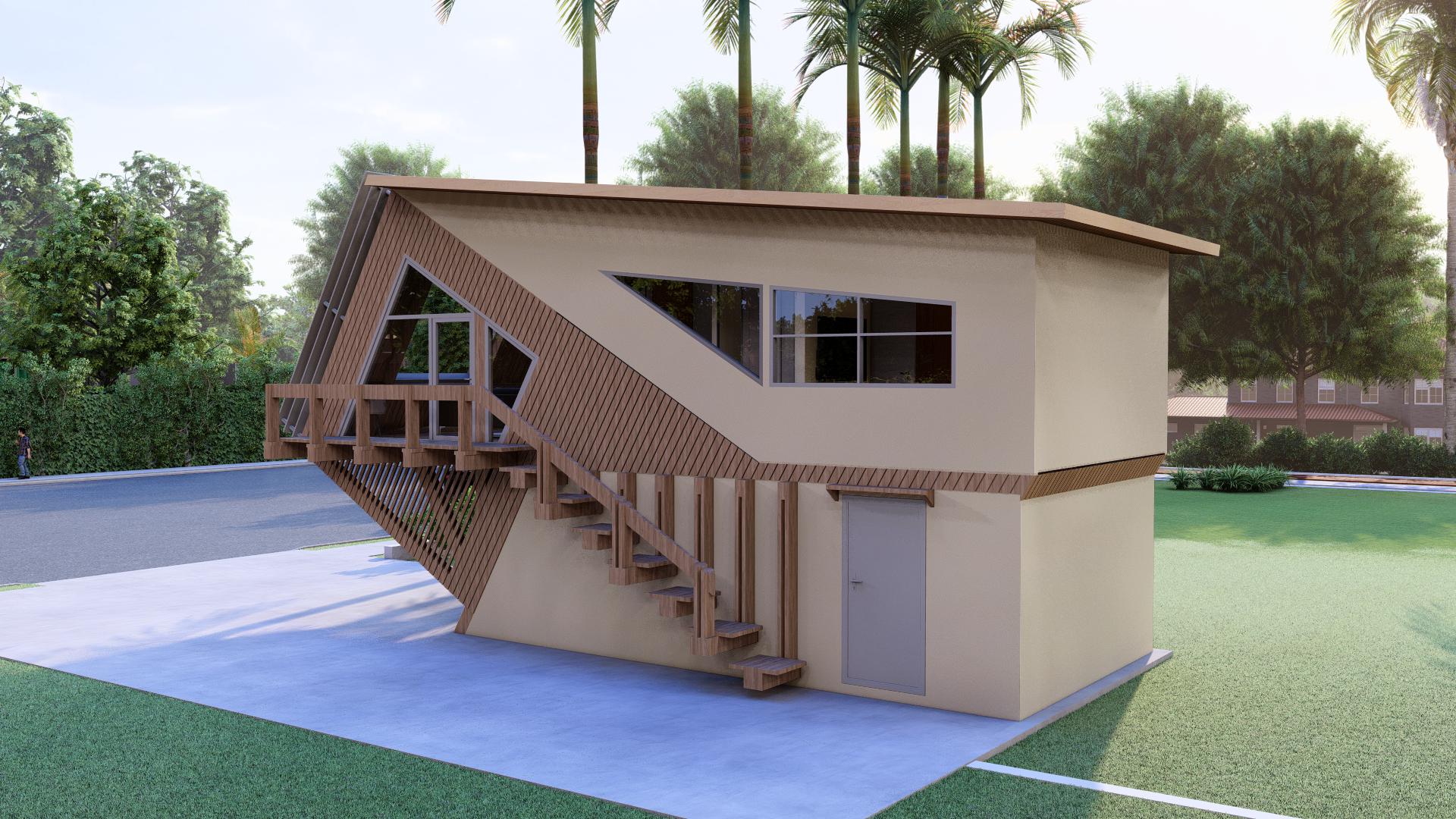 FLOORPLAN + ELEVATION of a Modern Tiny House With Garage | (5x12 Meters ...