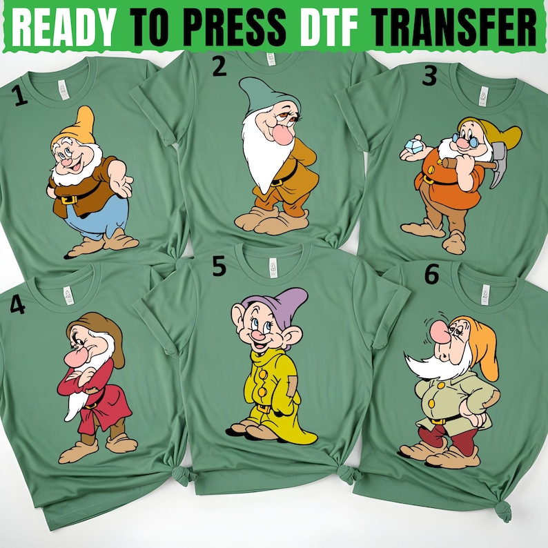 7 Dwarfs Full Body DTF Transfer Set, Halloween Family Shirts, Matching ...