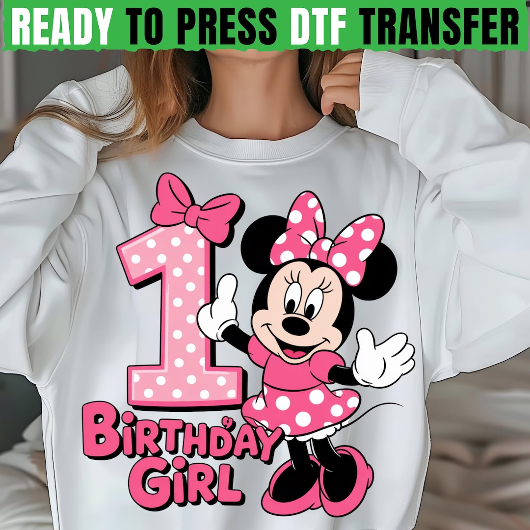 Minnie Mouse 1st Birthday Girl DTF Transfer, Pink Disney Shirt Print ...