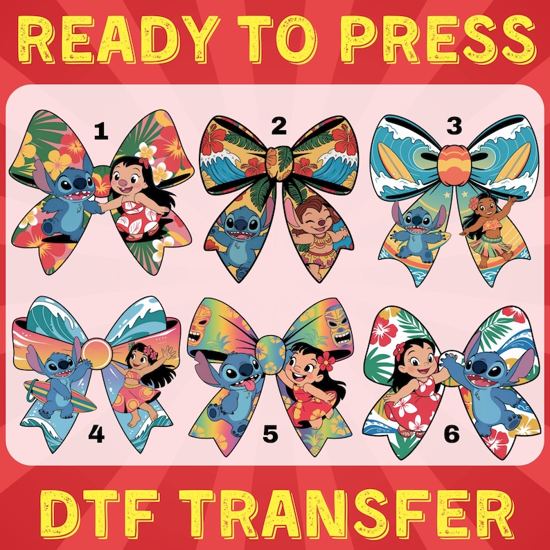 Stitch & Lilo Bow DTF Transfer: Cartoon Shirt Design - Etsy