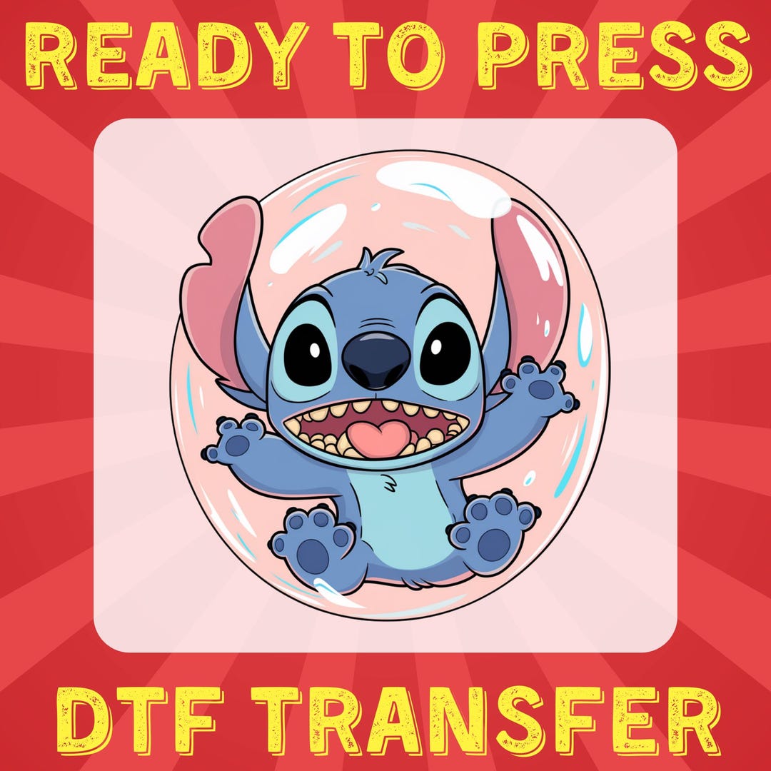 Stitch DTF Transfer for Shirts | Cute Blue Alien Ready to Press Heat ...