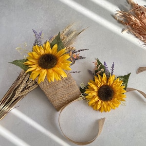 Sunflower Buttonhole for Wedding Pocket Boutonniere and Corsage Set ...