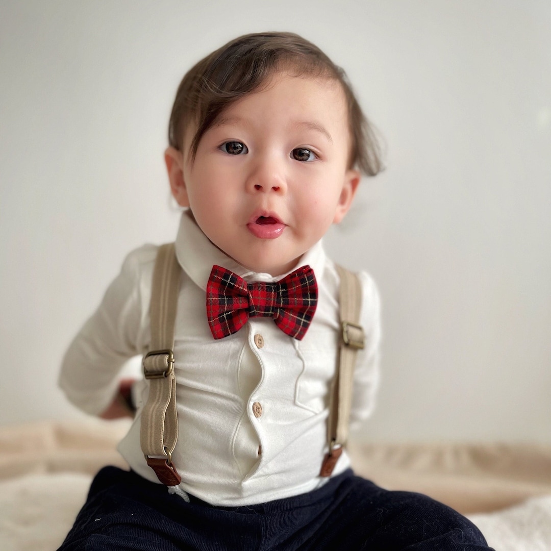 Baby Boy Christmas Bow Tie Tartan Christmas Party Costume Red Plaid ...