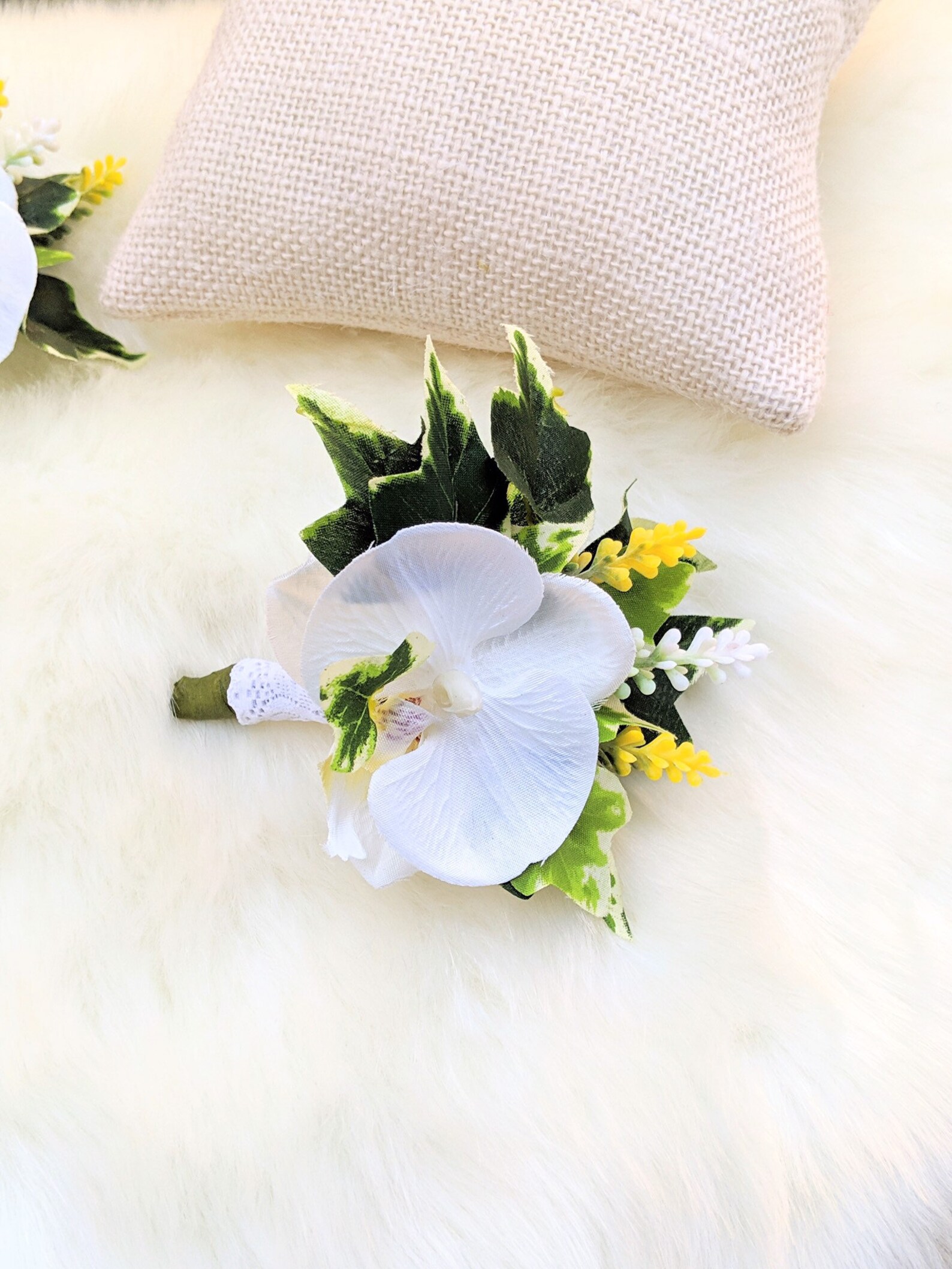 White Orchid Buttonhole, White Green Boutonnières, Buttonhole for Groom ...