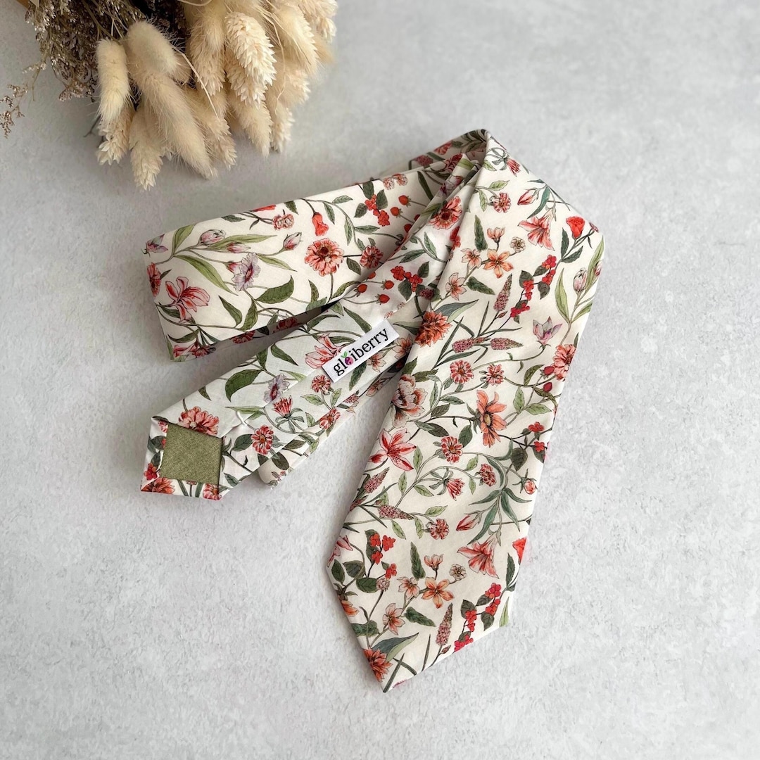 Orange Wildflower Ties for Wedding Botanical Flower Necktie Summer ...