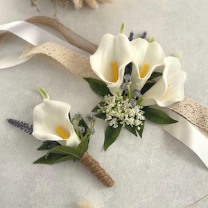 White Calla Lily Buttonhole and Corsage Set Boutonnières for Prom Lily ...