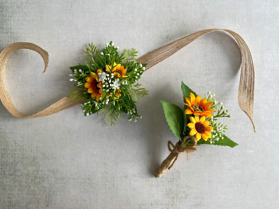 Rustic Sunflower Boutonniere, Small Sunflower Wrist Corsage, Buttonhole ...