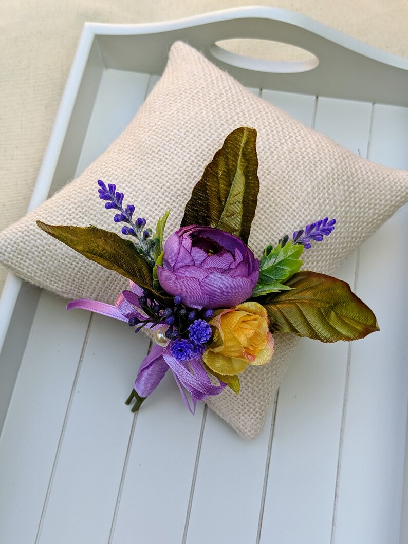 Rustic Purple Yellow Rose Buttonhole, Rose Boutonnières, Buttonhole for ...