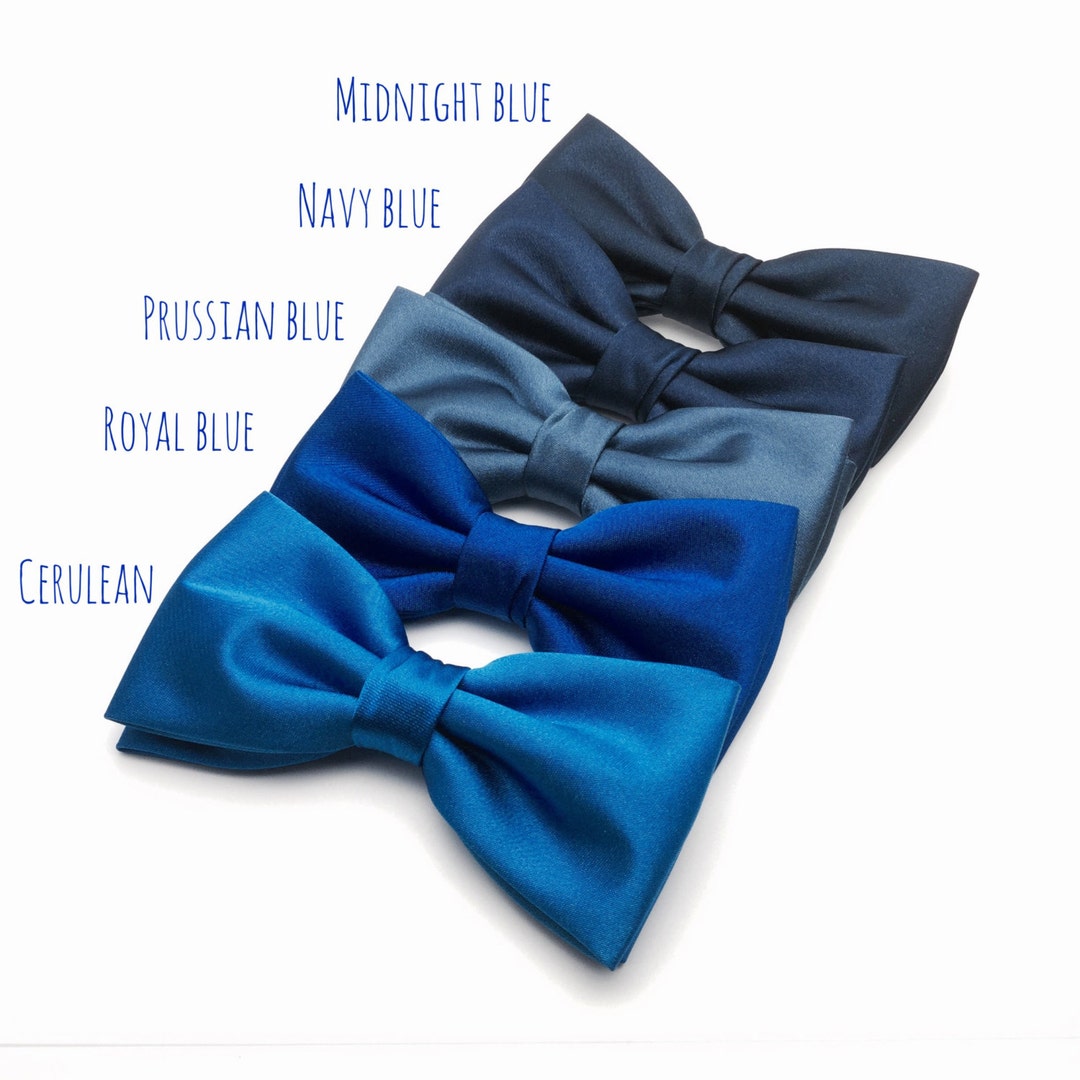 Mens Bow Tie Navy Blue Royal Blue Prussian Blue Cerulean Solid Satin ...