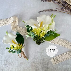 White Calla Lily Buttonhole and Corsage Set Boutonnières for Prom Lily ...