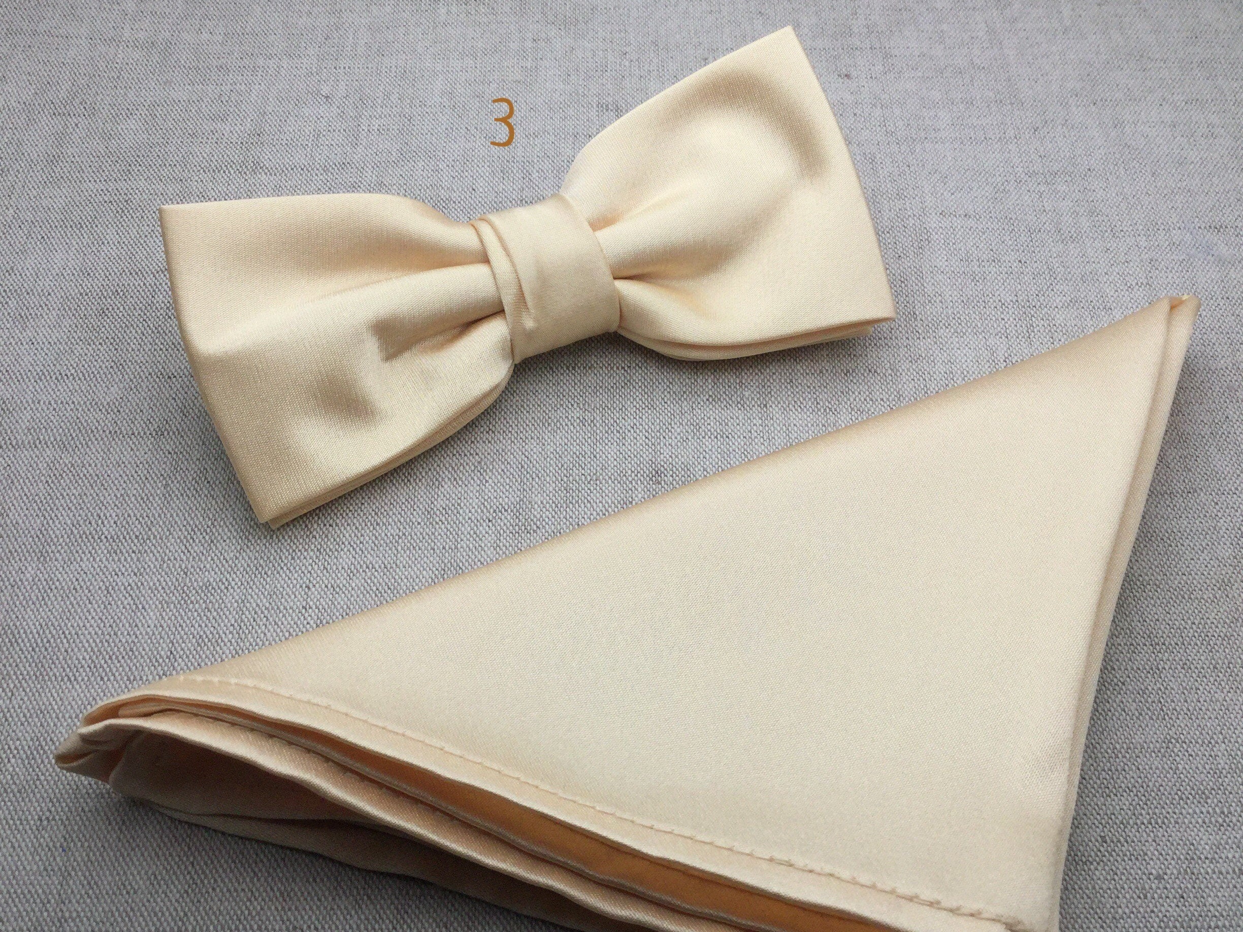 Champagne Bow Tie & Pocket Square Set, Champagne Bowtie for Wedding ...