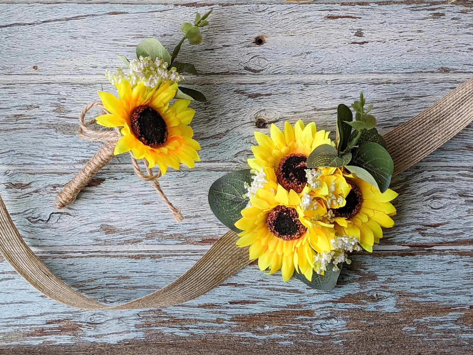 Small Sunflower Corsage Rustic Buttonhole Twine Boutonniere | Etsy