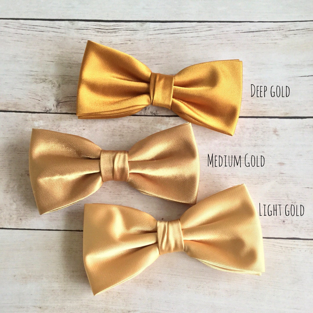 Deep Gold Satin Bow Tie, Medium Gold Bowtie, Light Gold Bowtie, Wedding ...