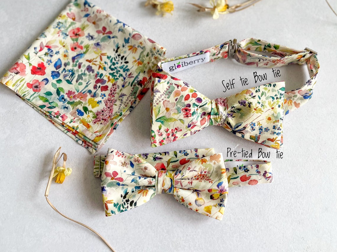 Men Floral Bow Tie, Pageboy Bowtie, Ring Bearer Bow Tie, Groom and ...