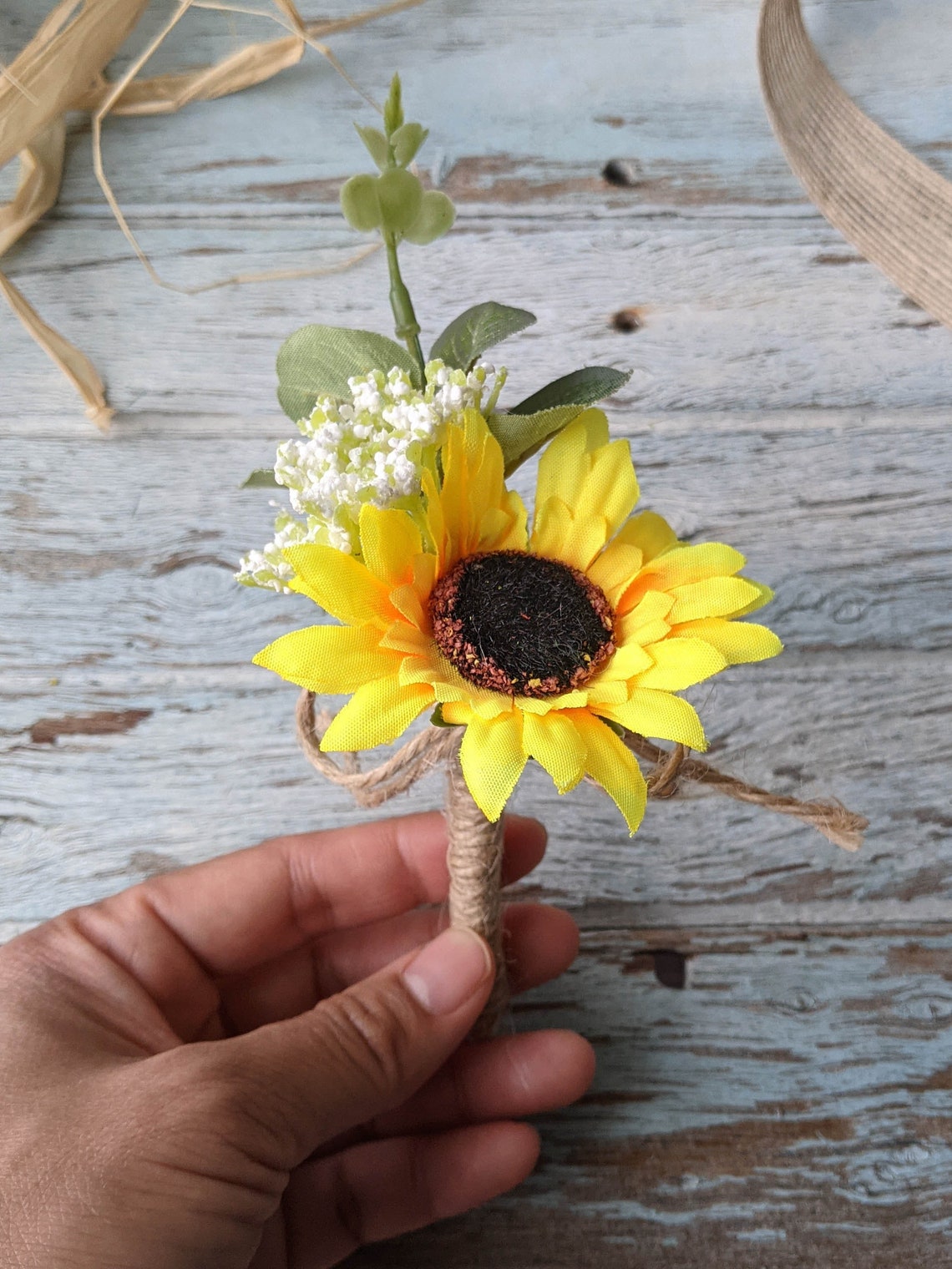 Small Sunflower Corsage Rustic Buttonhole Twine Boutonniere - Etsy UK
