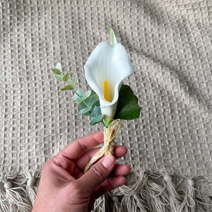 White Calla Lily Buttonhole, Boutonnières for Prom, Lily Wrist Corsage ...