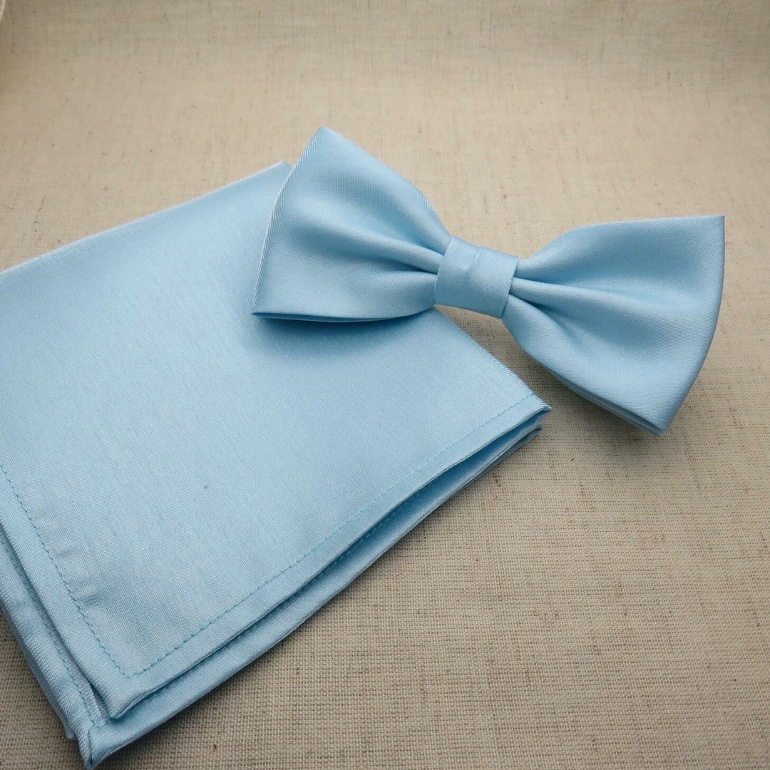Powder Blue Silk Bow Tie & Pocket Square, Blue Bow Tie for Wedding ...