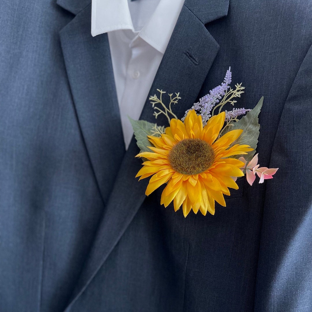 Sunflower Pocket Boutonniere and Corsage Set Sunflower Pocket Square ...