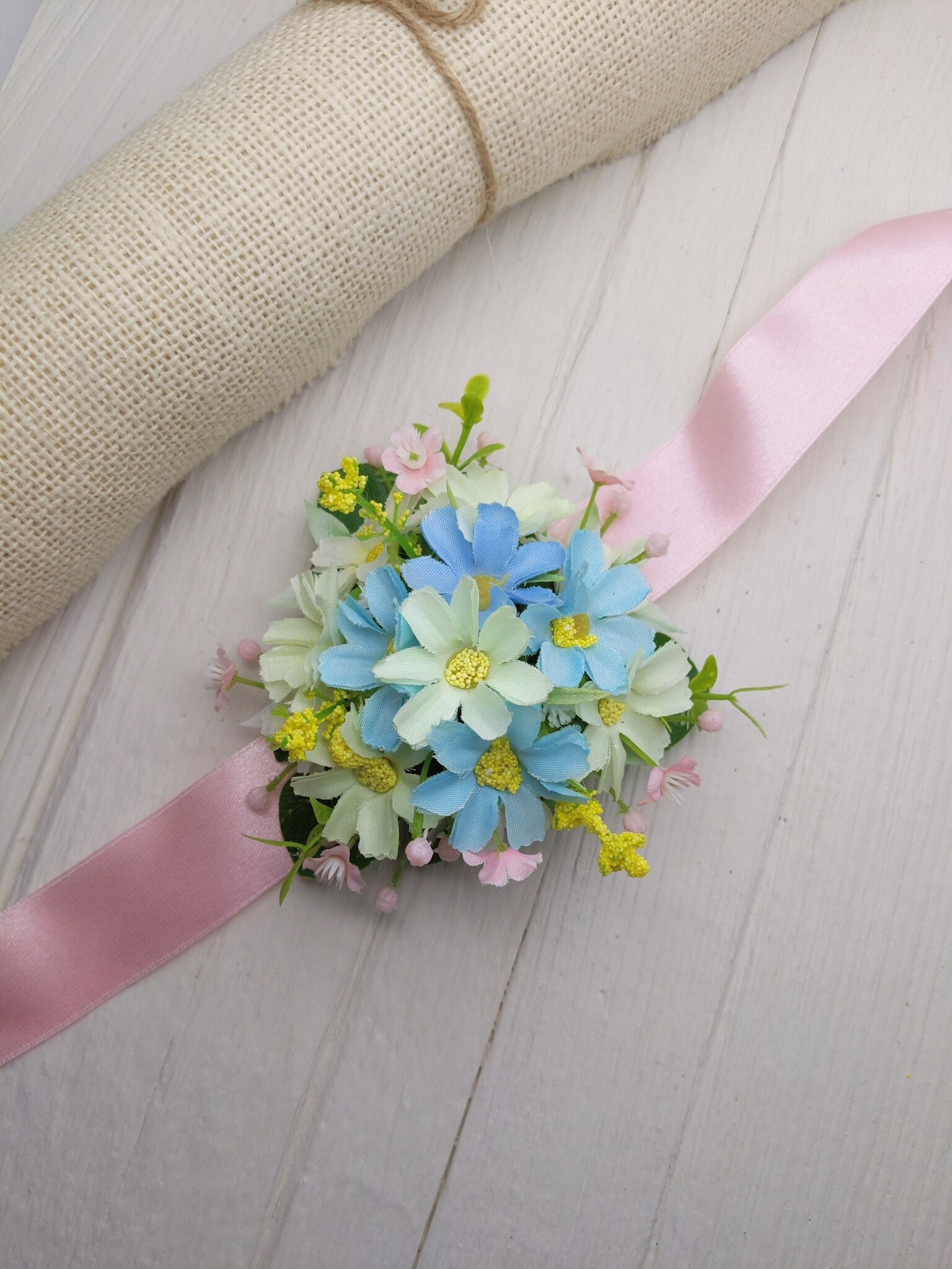 Wild flowers Bridal Corsage Bridal Wrist Corsage Pink Blue | Etsy