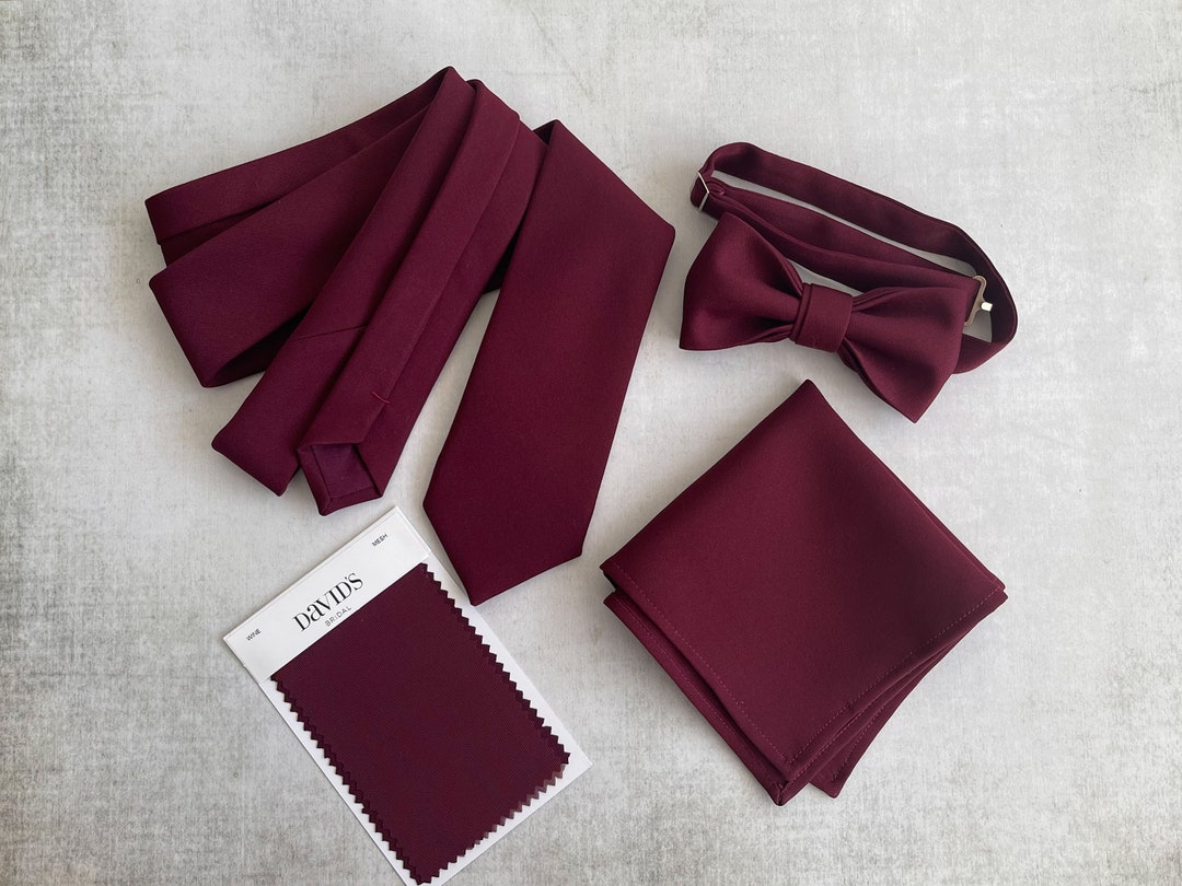 Wine Red Tie Match David’s Bridal, Solid Red Necktie, Groom Bow Tie ...