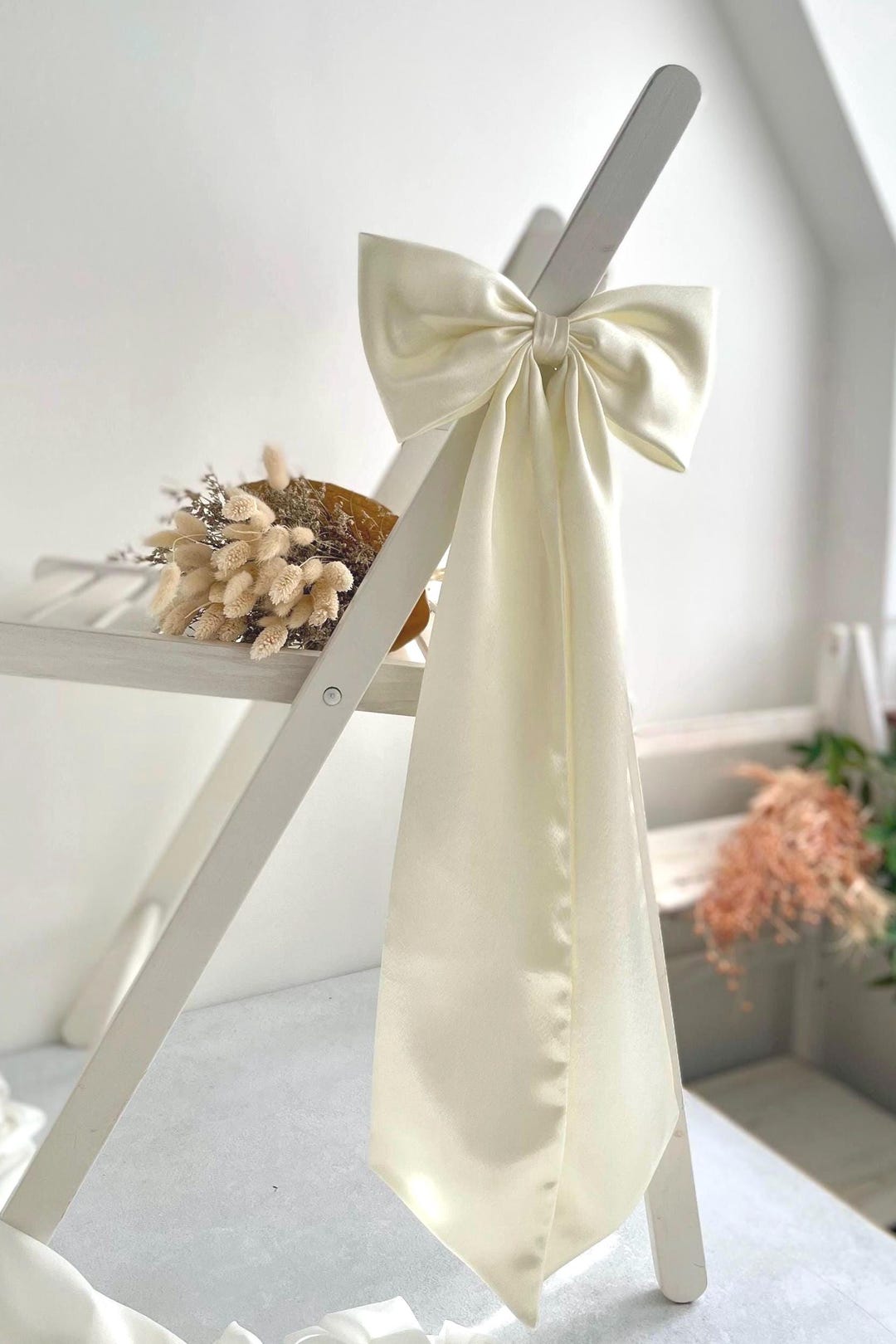 Ivory Bow for Aisle Chair Satin Bow Marker Church Pew Decor Ivory Cream ...