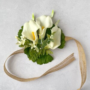 White Calla Lily Buttonhole, Boutonnières for Prom, Lily Wrist Corsage ...