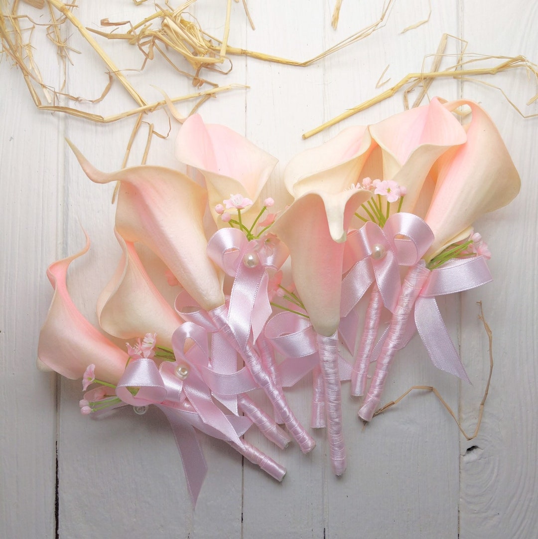 Calla Lily Buttonhole, Peach Calla Lily Boutonnières, Beach Wedding ...