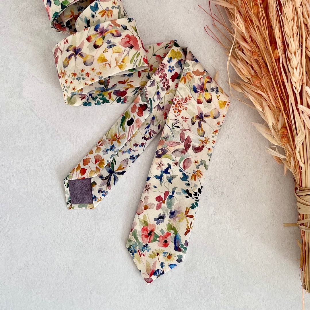 Skinny Ties Floral Wildflower Tie Watercolour Floral Slim Neck Tie for ...
