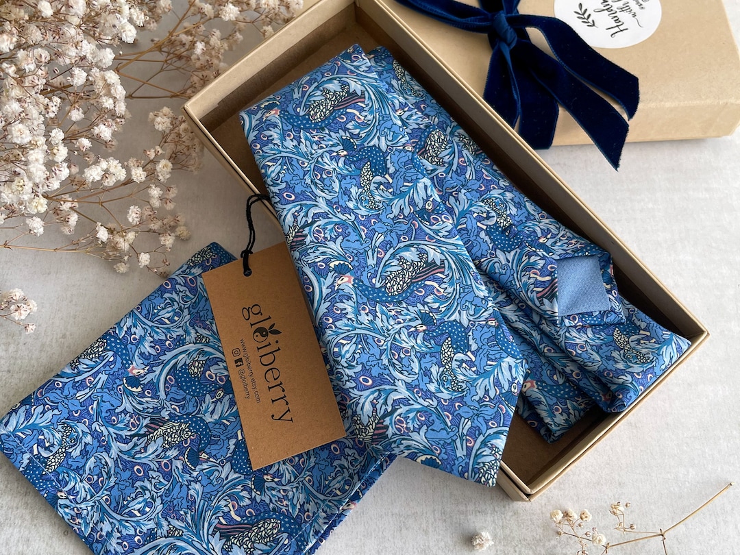 Liberty London Necktie Birthday Gift for Him Blue Peacock Print Neck ...