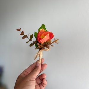 Burnt Orange Poppy Buttonhole and Corsage Set Autumn Wedding Boutonnières for Prom Poppy Wrist ...