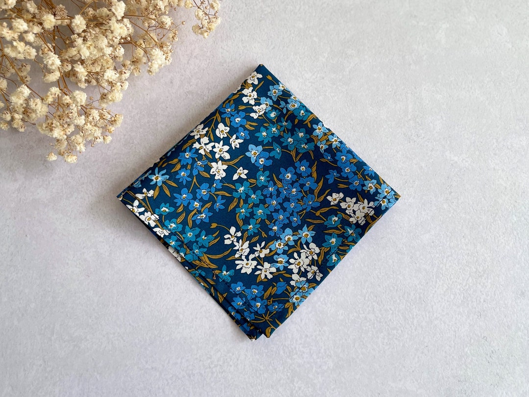 Floral Blue Pocket Square for Groom Flowery Handkerchief for Wedding ...