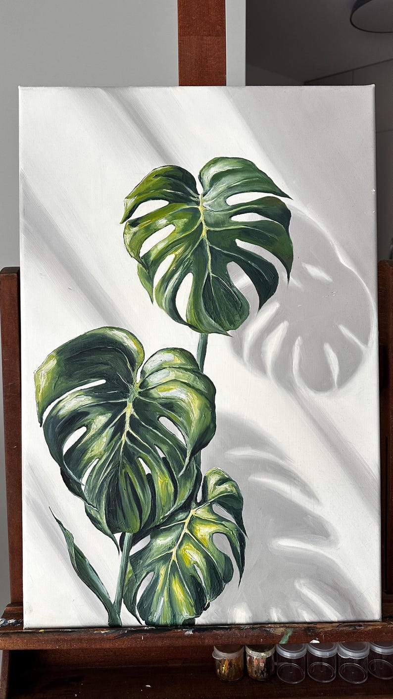 Monstera Leaves Painting on Canvas - Etsy