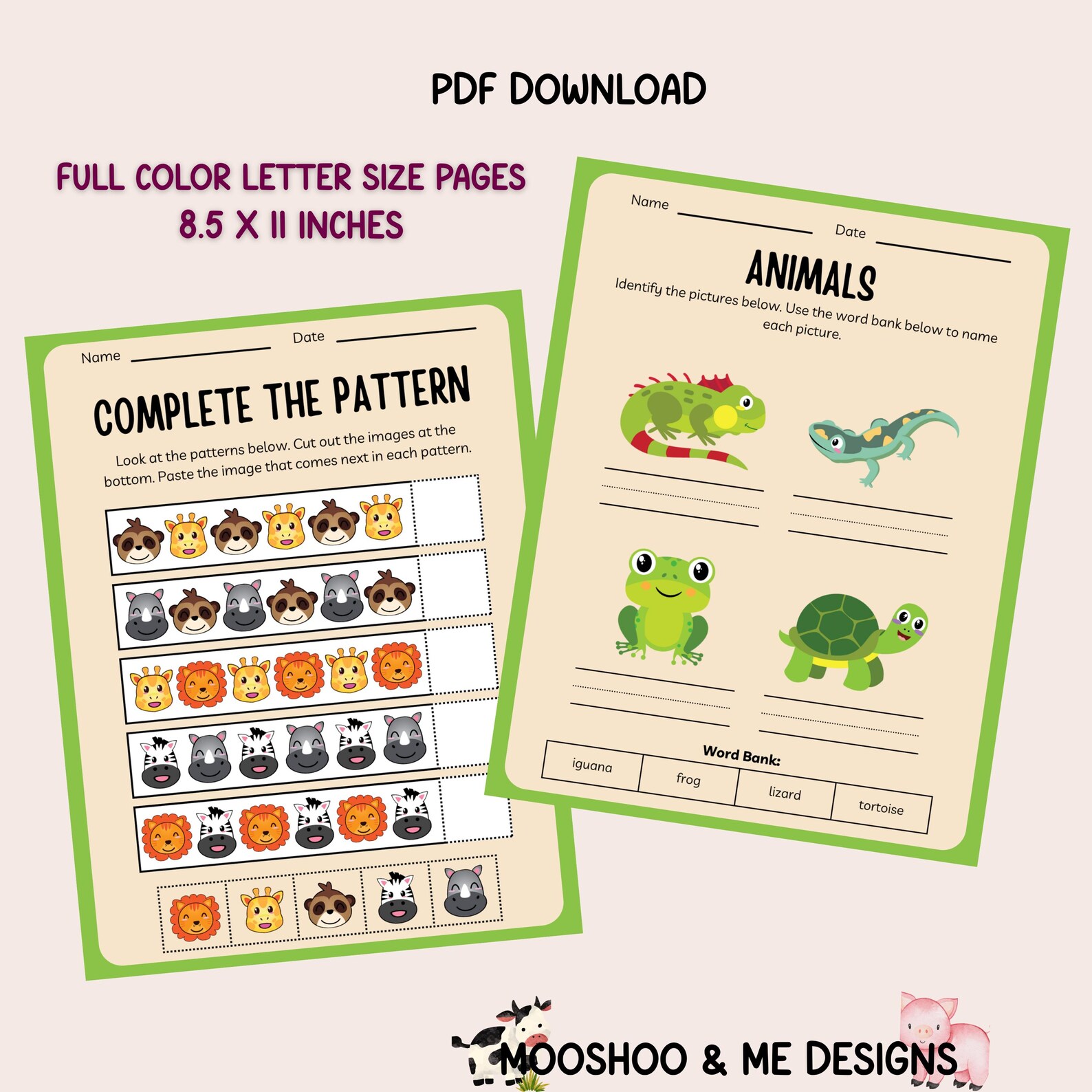 Animal Worksheets for K-1st Grade: Fun Language Arts (printable PDF) - Etsy