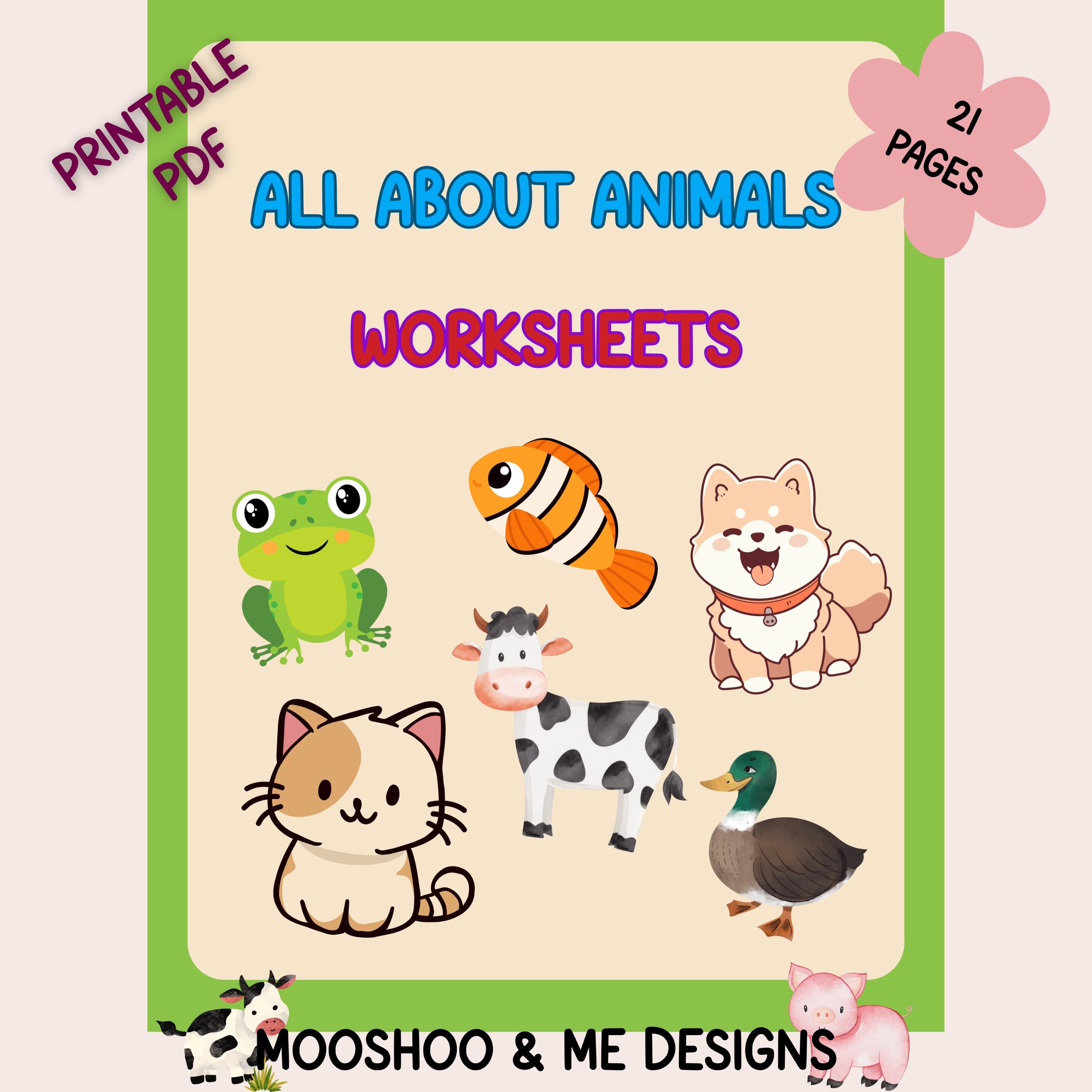 Animal Worksheets for K-1st Grade: Fun Language Arts (printable PDF) - Etsy